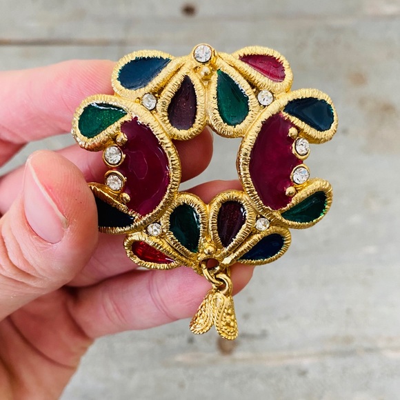 Vintage | Jewelry | Vintage Gold Colorful Brooch | Poshmark